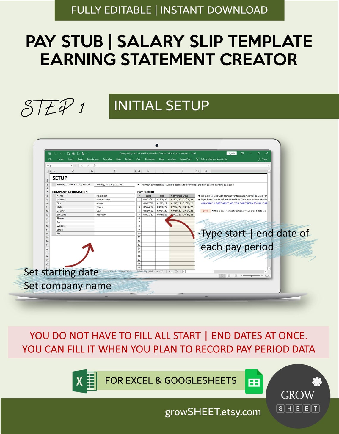 Pay Stub Generator With Database | Pay Slip Creator for Hourly Employee | Custom Pay Period ...