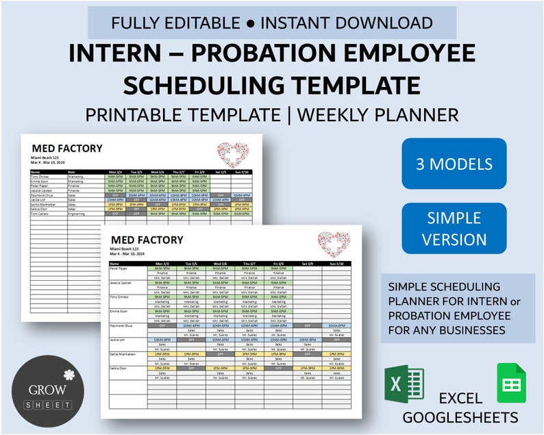 Intern-probation Employee Scheduling Template | Multi Roles-location ...