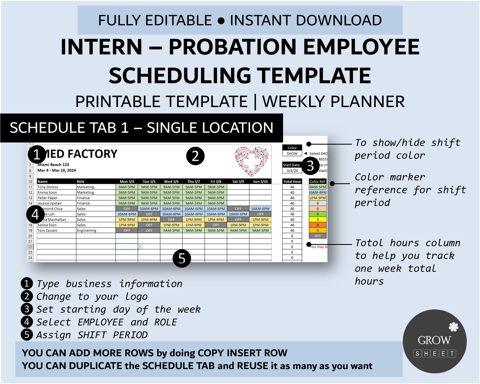 Intern-probation Employee Scheduling Template | Multi Roles-location ...