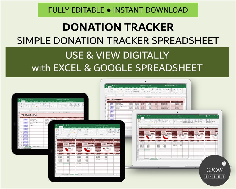 Donation Tracker Spreadsheet | Simple Donation Program Planner and ...
