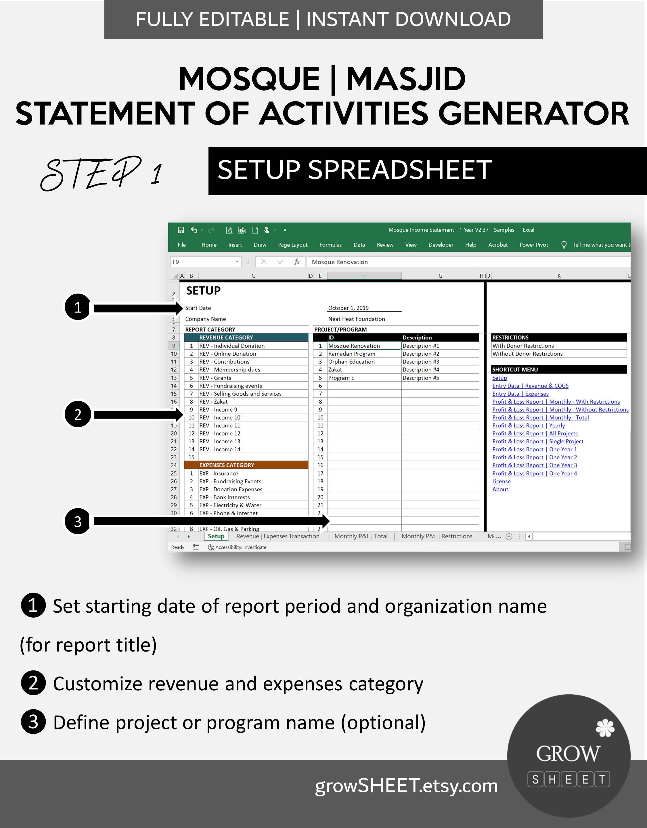 Mosque Income Statement Generator | Masjid Statement of Activities ...