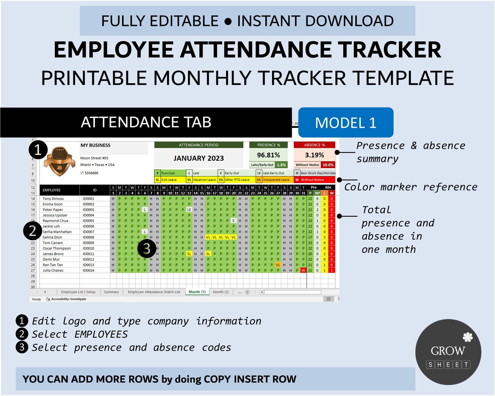 Employee Attendance Tracker Daily Attendance Record Start From Any ...