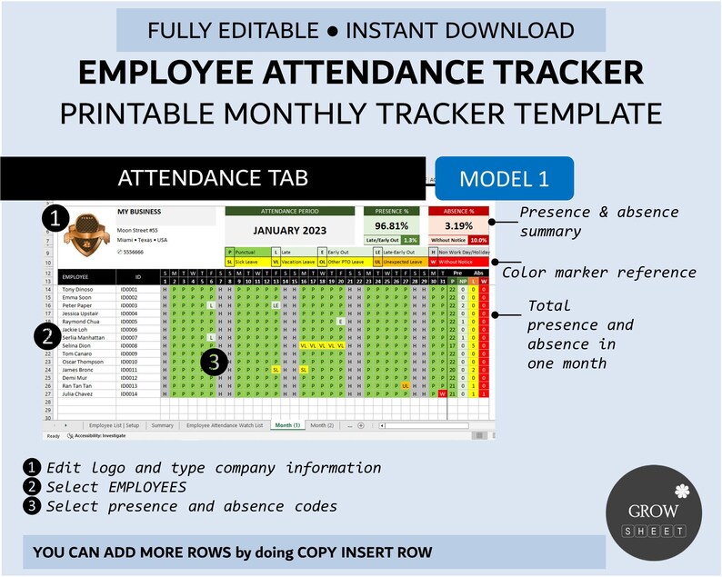 Employee Attendance Tracker | Daily Attendance Record | Start From Any ...