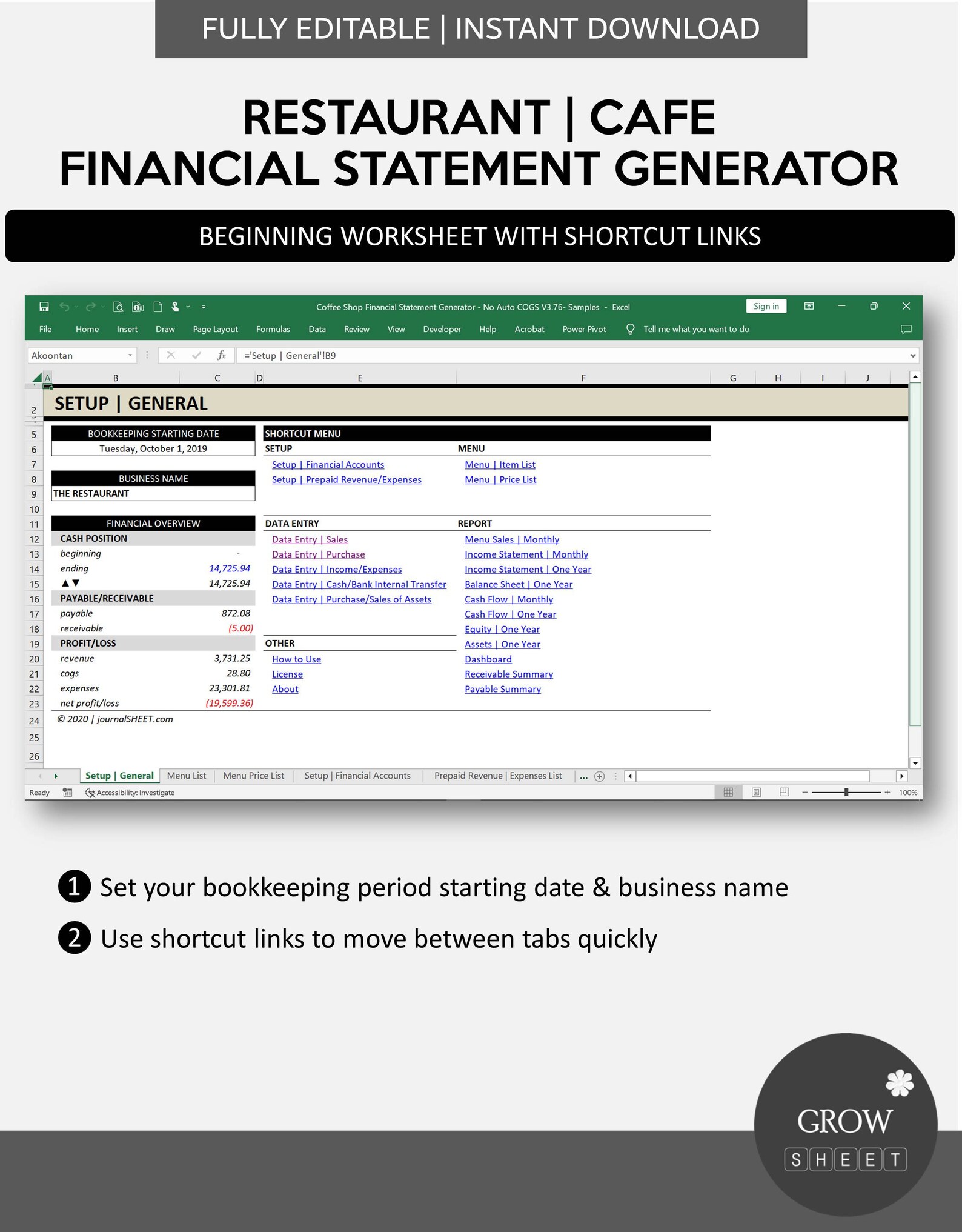 Restaurant Business Financial Statement Generator Automated Income ...