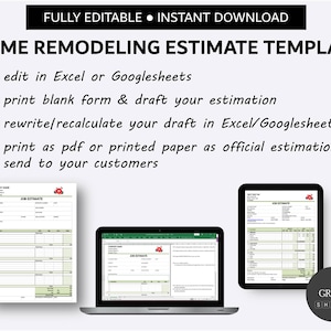 Printable Home Remodeling Estimate Template | Job Estimate Form for ...