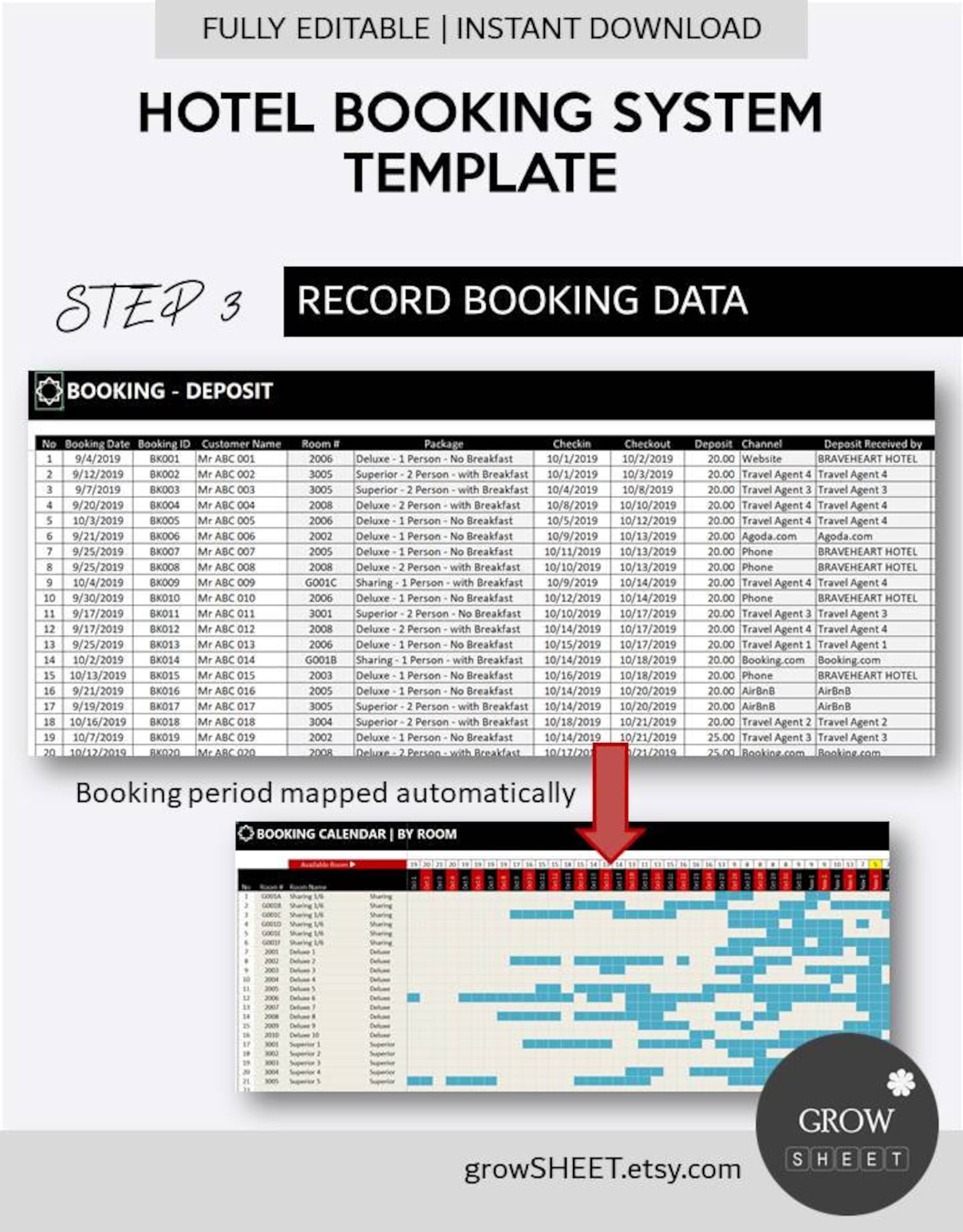 Hotel Booking System Template | Hotel Reservation Spreadsheet Excel ...