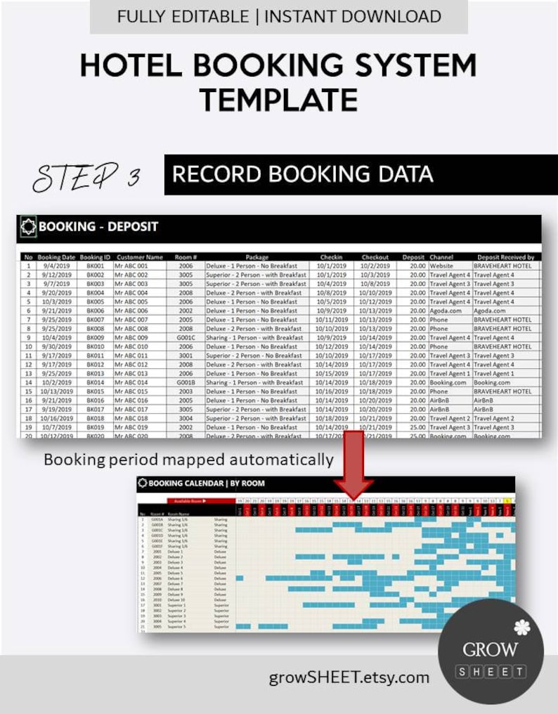 Hotel Booking System Template | Hotel Reservation Spreadsheet Excel ...