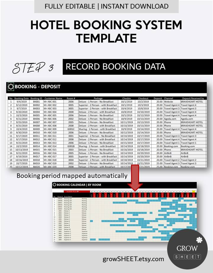 Hotel Booking System Template | Hotel Reservation Spreadsheet Excel ...