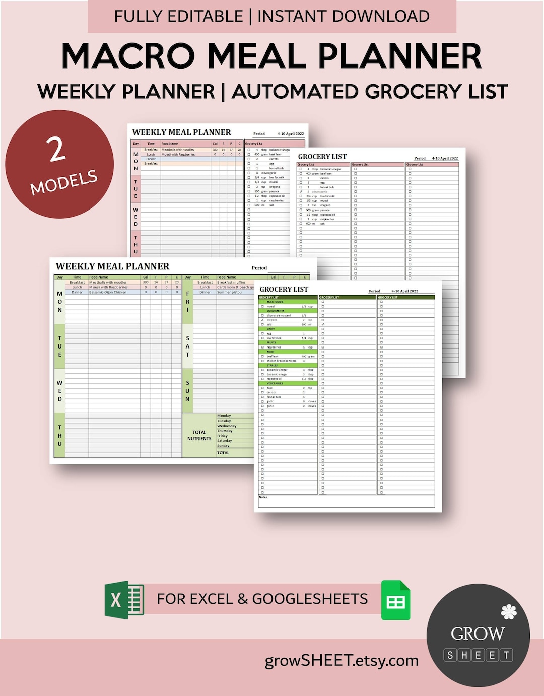Macro Meal Planner With Automated Grocery List | Weekly Menu Planner ...