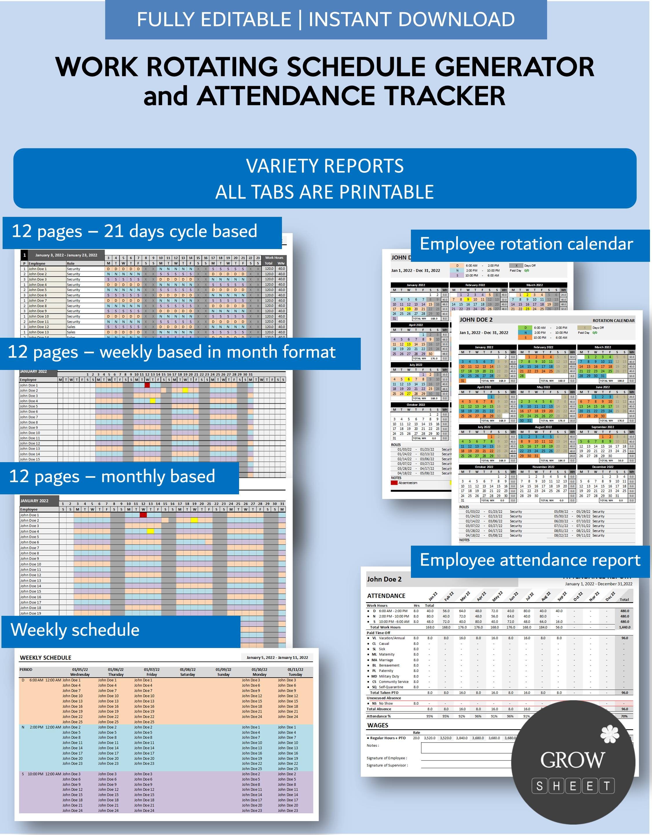 Work Rotating Generator Template and Attendance Tracker | Automated ...