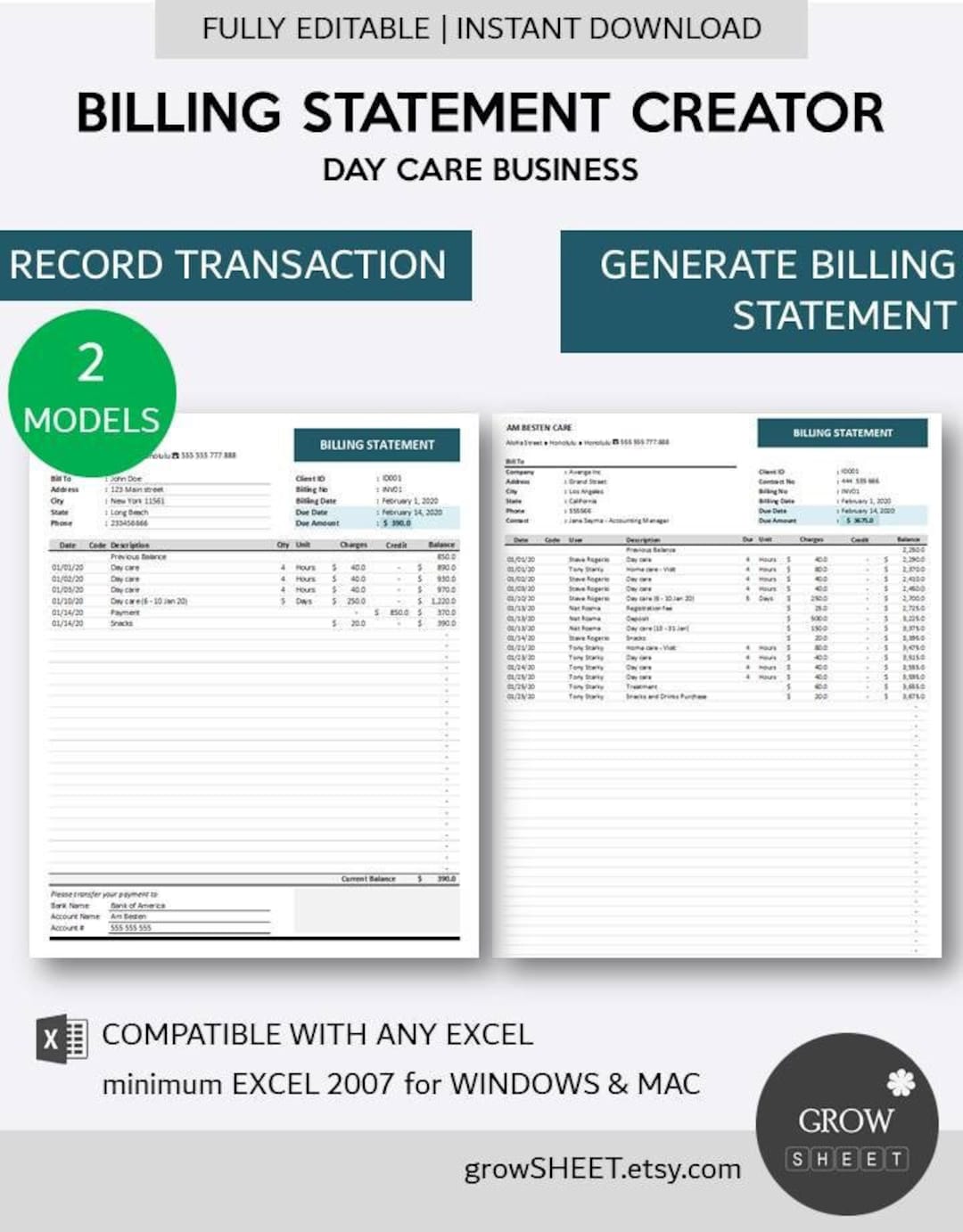 Billing Statement Creator for Child Day Care Adult Day Care Home Care ...