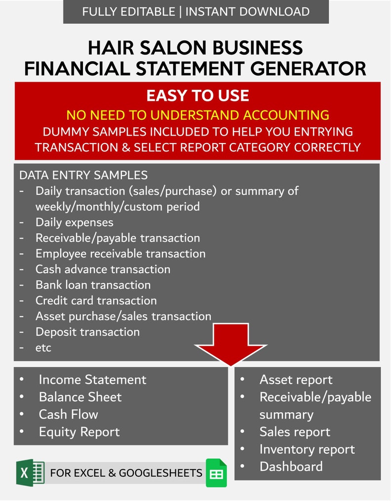 Hair Salon Business Financial Statement Generator | Automated Income ...