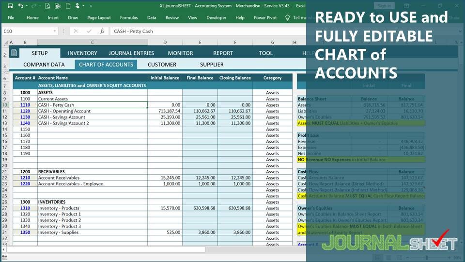 Excel Accounting Template for Merchandise Business | Accounting Ledger ...