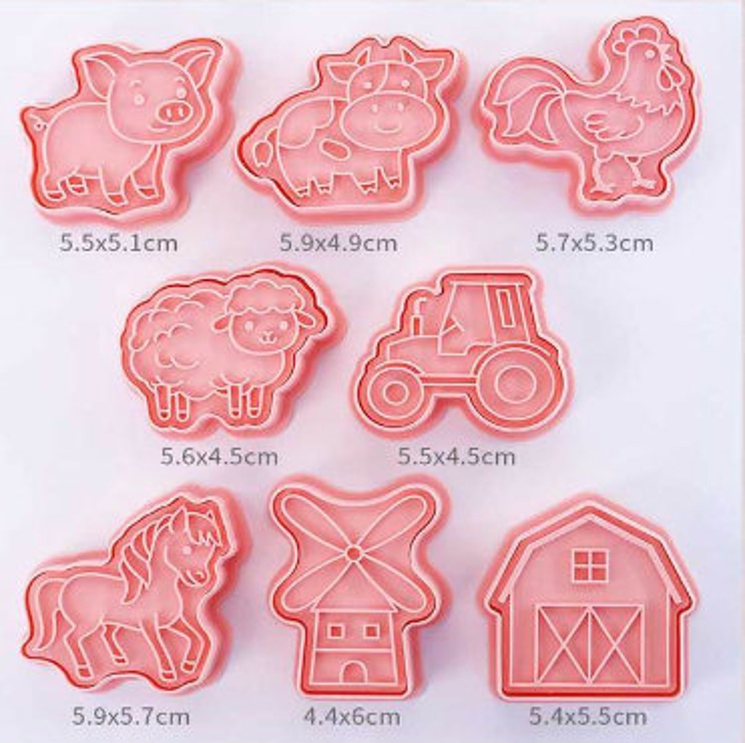 Set 8pcs Farm Animal Cookie Cutters Stamp 3D Cartoon Horse Pig Sheep ...
