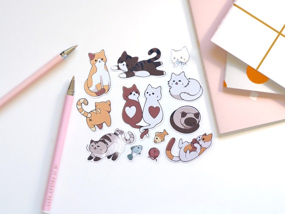 Cat Sticker Set 12 Stickers | Etsy