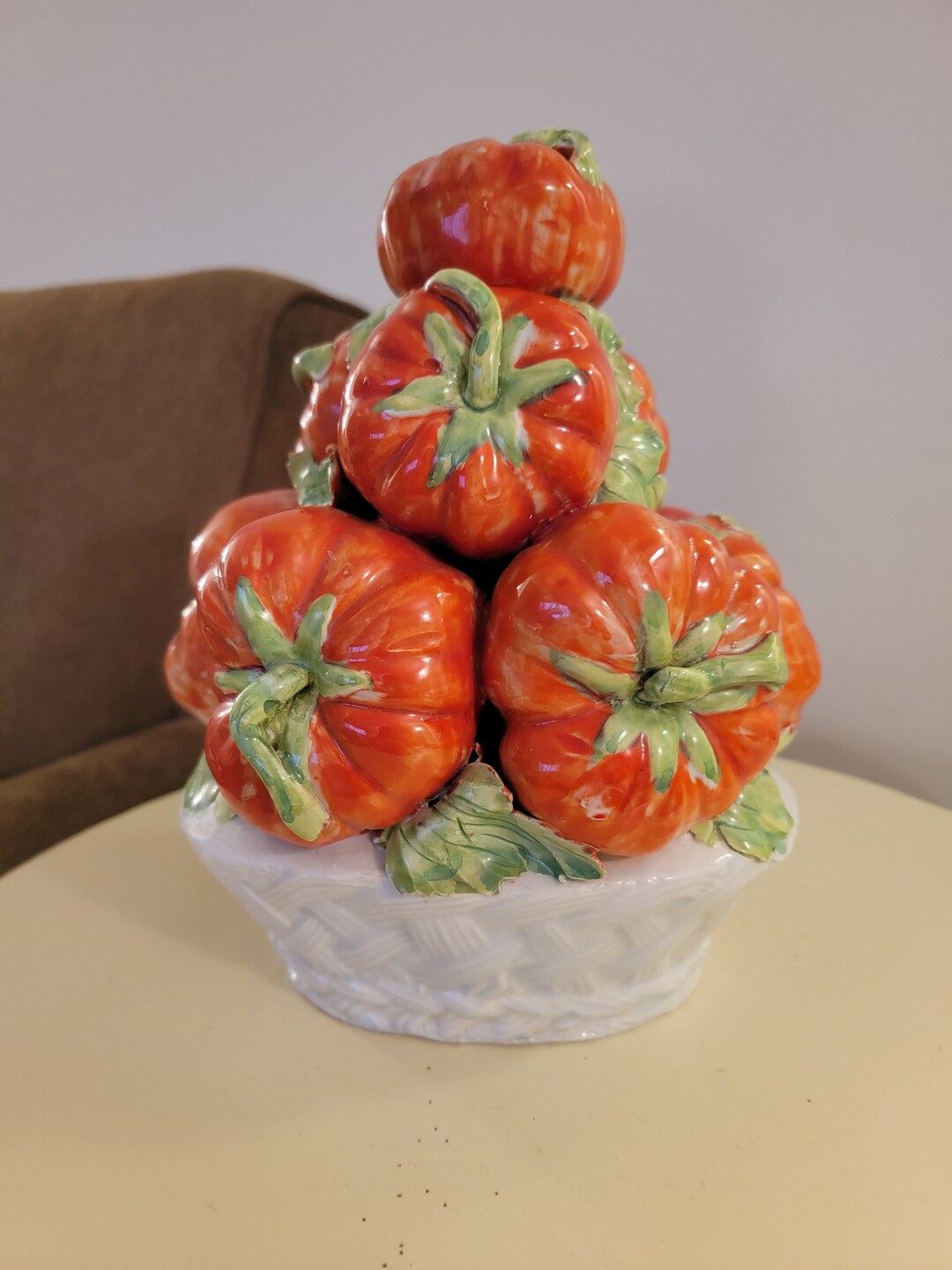 Capodimonte Style Italian Figural Basket of Tomatoes Porcelain ...