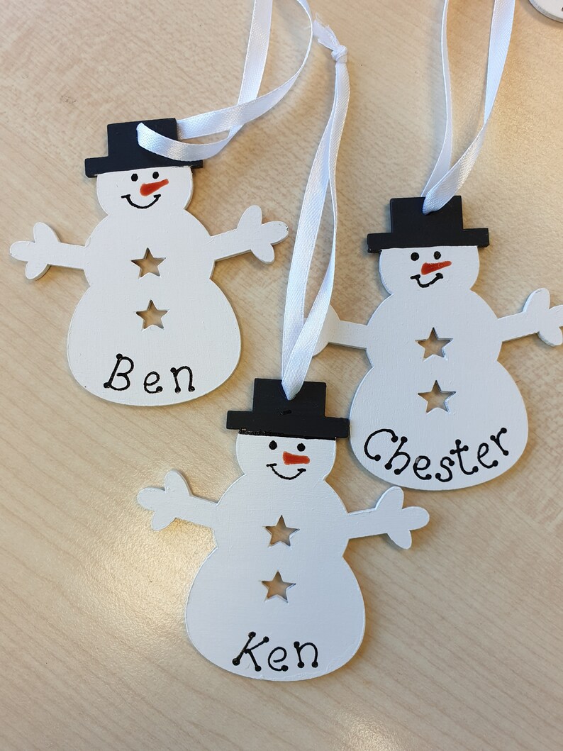 Christmas Personalised Tree Decorations Snowman. Hand Painted and Hand ...