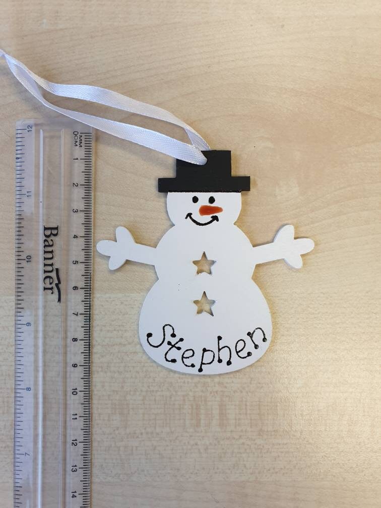 Christmas Personalised Tree Decorations Snowman. Hand Painted and Hand ...