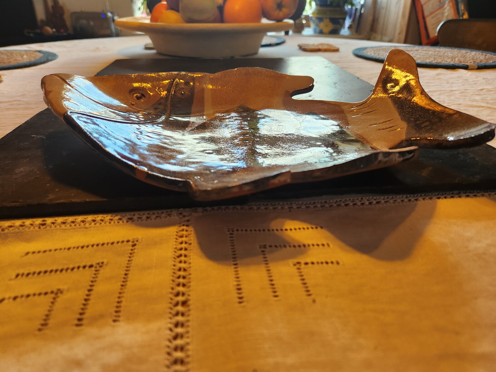 Studio Pottery Fish Shaped Shallow Bowl Platter Suitable for Display or ...