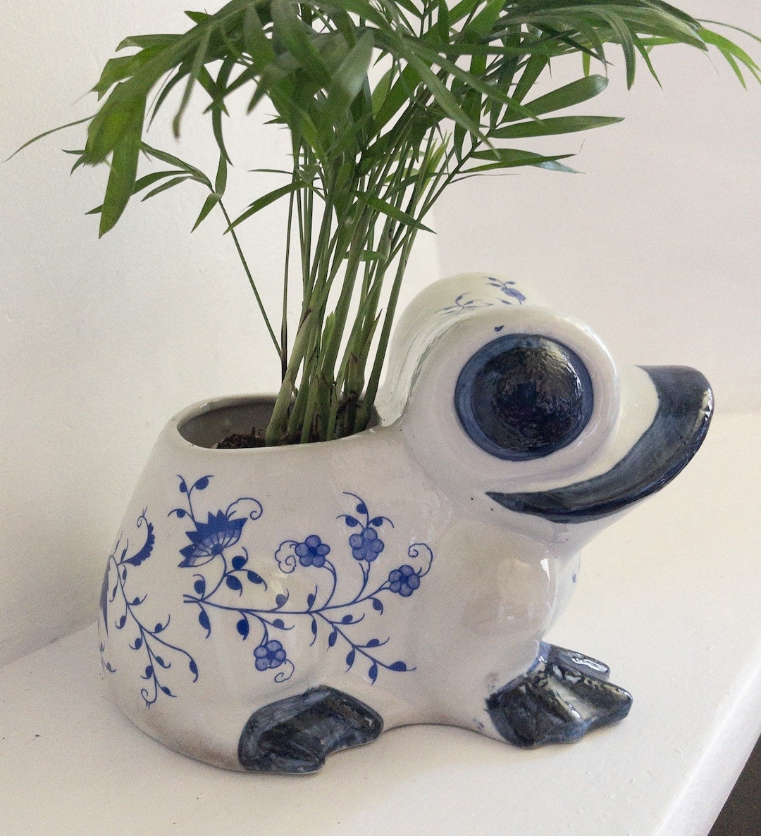 Vintage Frog Plant Pot, Frog Planter, Retro Planter, Blue and White ...