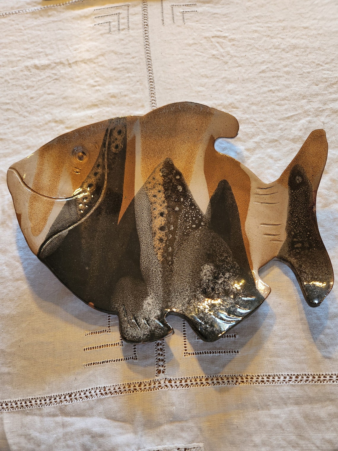 Studio Pottery Fish Shaped Shallow Bowl Platter Suitable for Display or ...