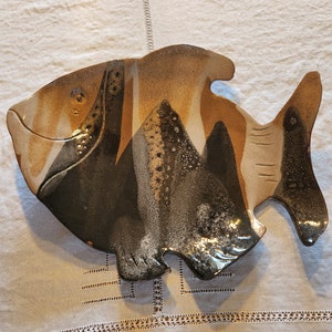 Studio Pottery Fish Shaped Shallow Bowl Platter Suitable for Display or ...