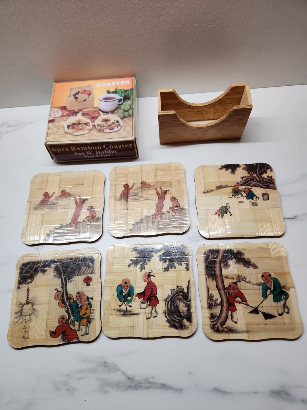 Gorgeous Set of Rare 1970s Chinese Coasters, Bamboo, Funny, Amusing ...