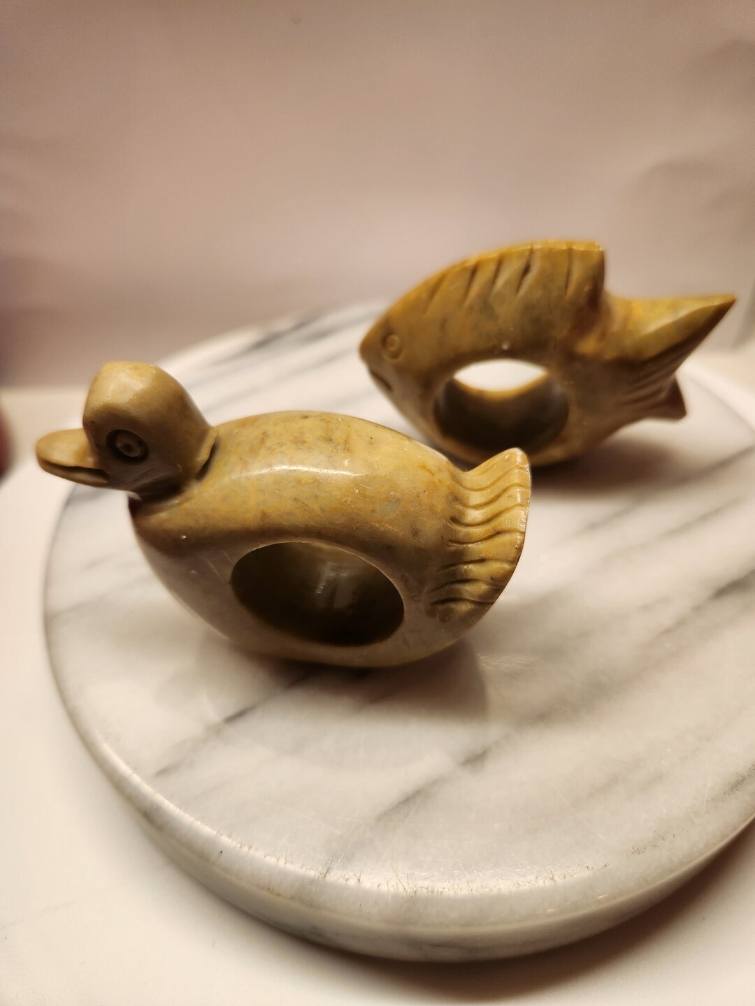 Vintage Soapstone Napkin Rings Duck and Fish - Etsy