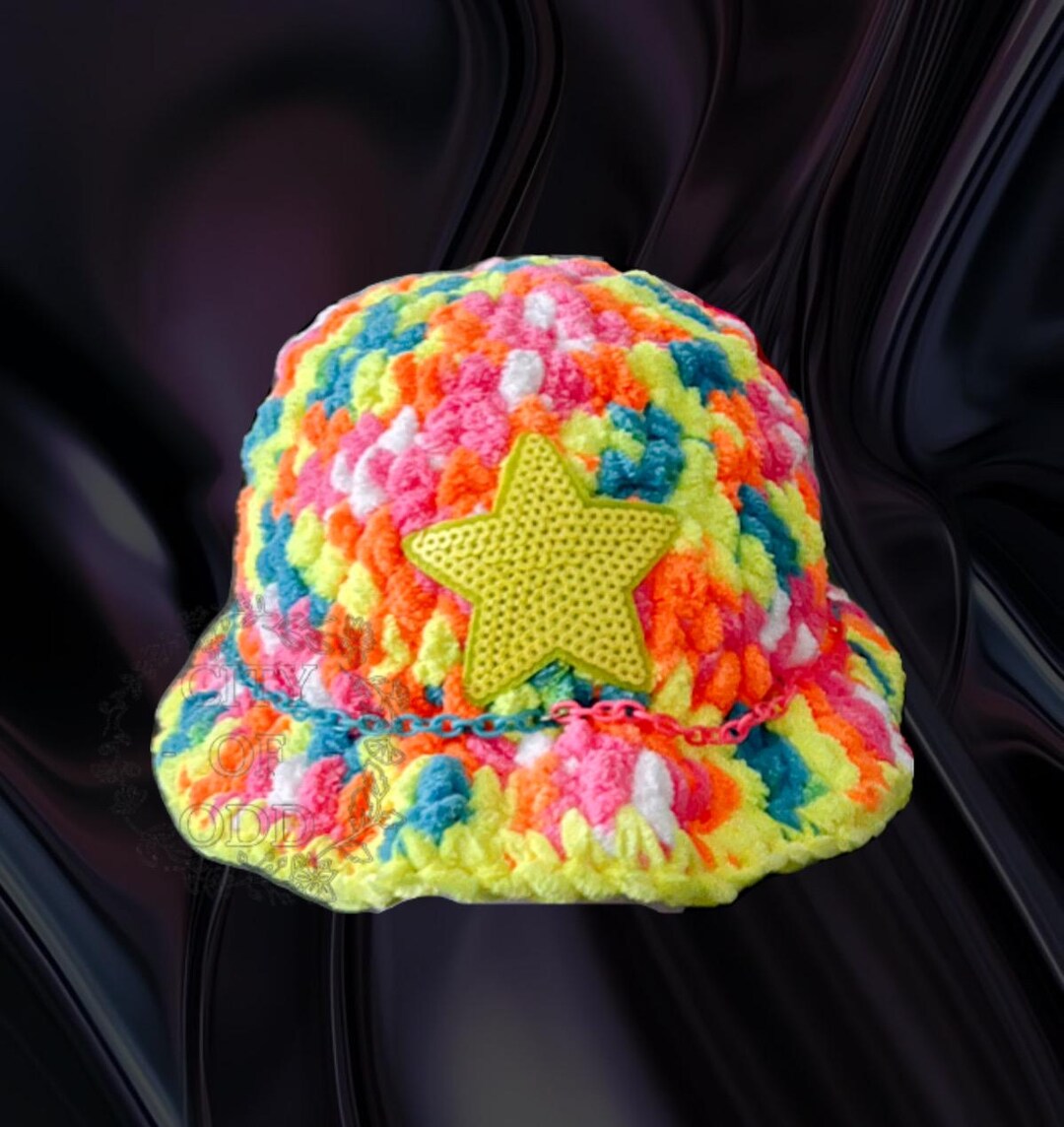 Crochet Star Bucket Hat (UV Reactive) - Etsy