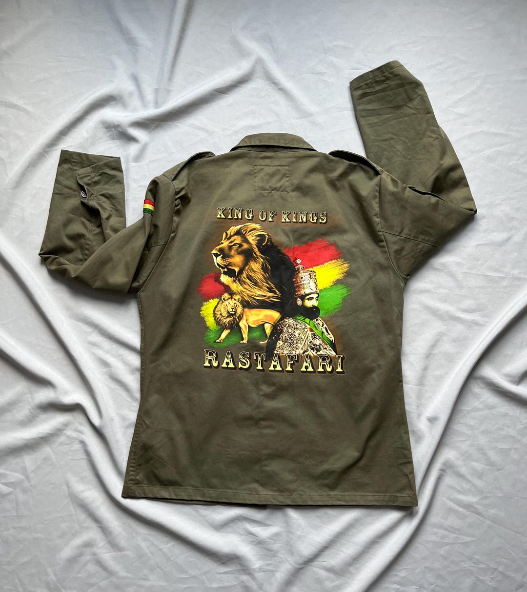 Roots Rastafari Haile Selassie King Lions Military Jacket Sz XL - Etsy