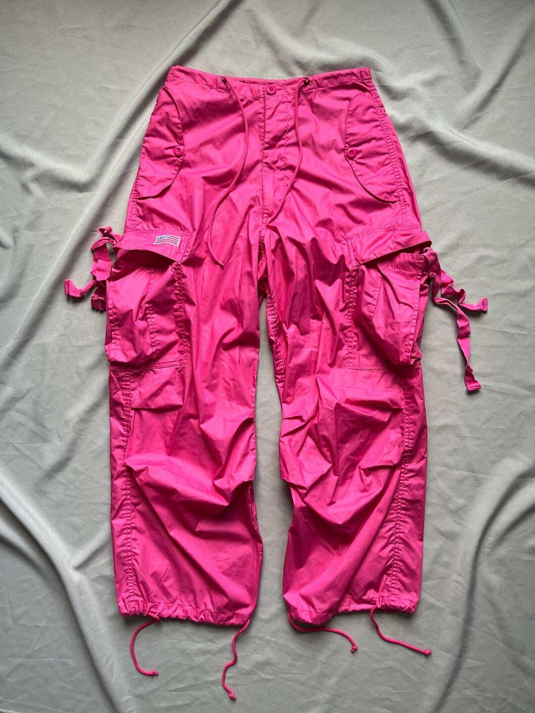 UFO Baggy Parachute Pink Cargo Wide Pants Sz XS - Etsy