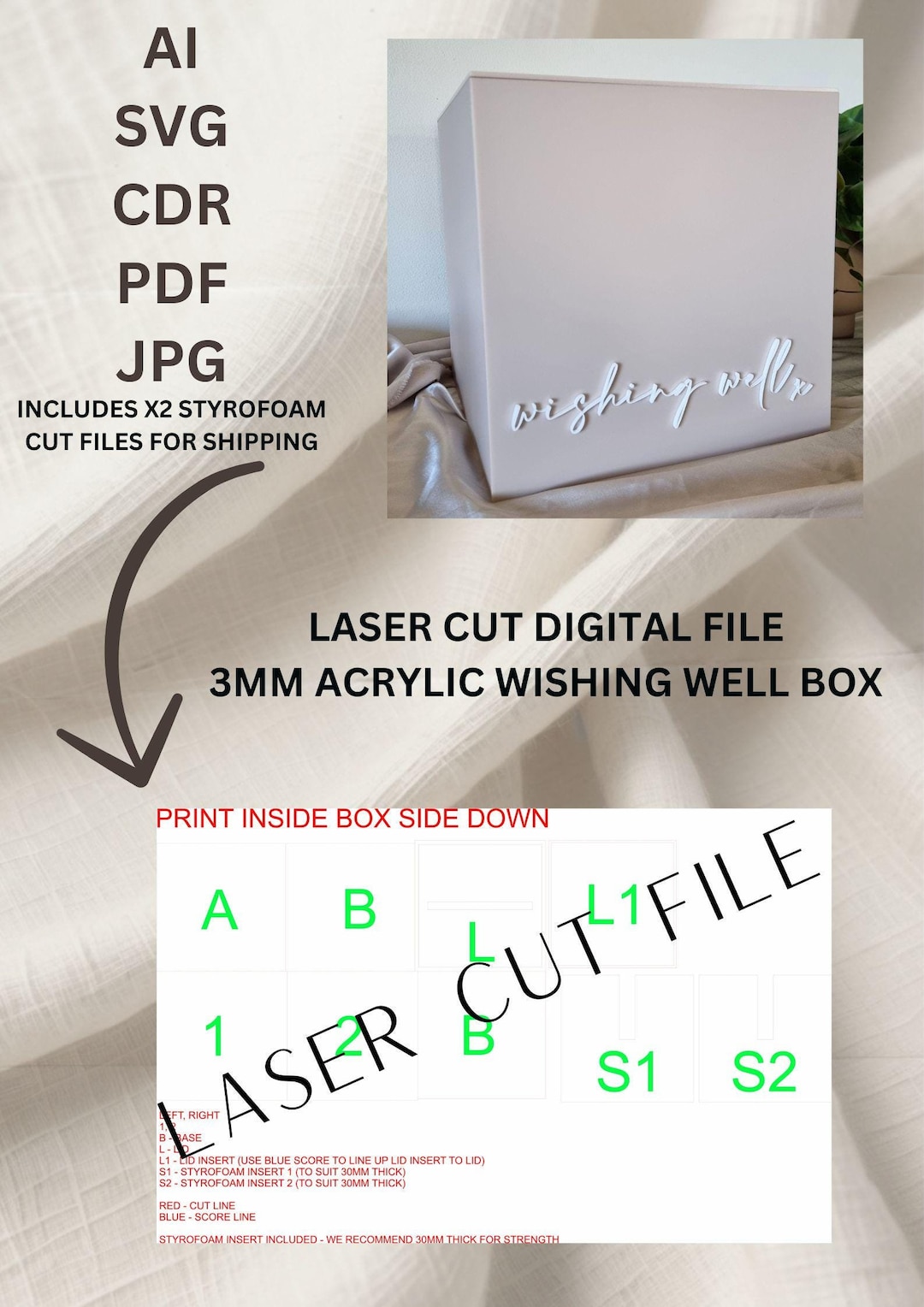 Acrylic Wishing Well Laser Cut File, Digital Laser Cut File With ...