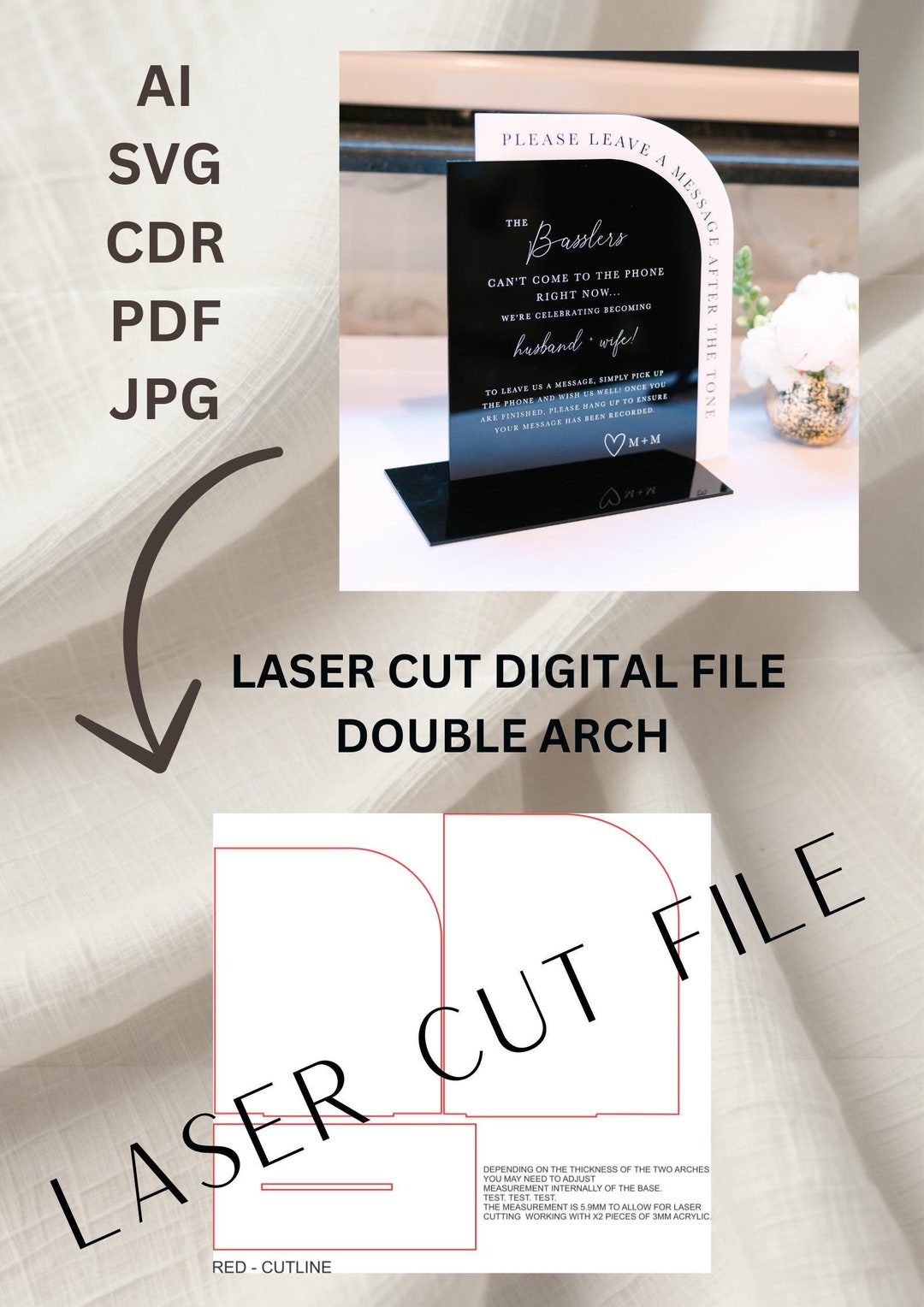 Acrylic Double Half Arch Laser Cut File, Digital Laser Cut File, Double ...