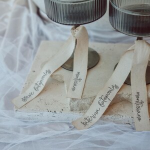 Linen Fabric Place Cards Black Font, Minimal Wedding Drink Tags, Guests ...