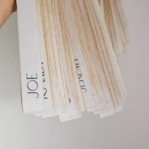 Linen Fabric Place Cards Black Font, Minimal Wedding Drink Tags, Guests ...
