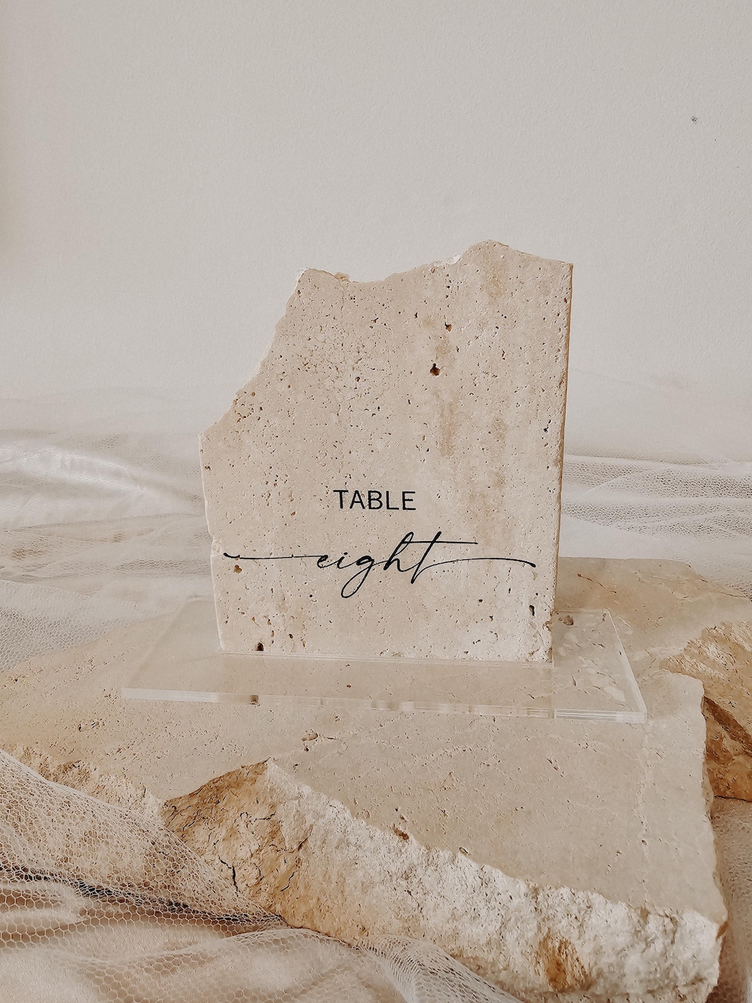 Wedding Table Number Stone Cursive and Serif, Neutral Table Sign, Table ...
