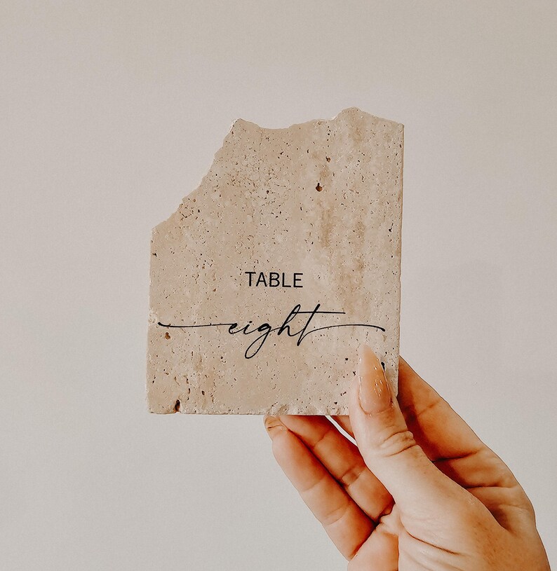 Wedding Table Number Stone Cursive and Serif, Neutral Table Sign, Table ...