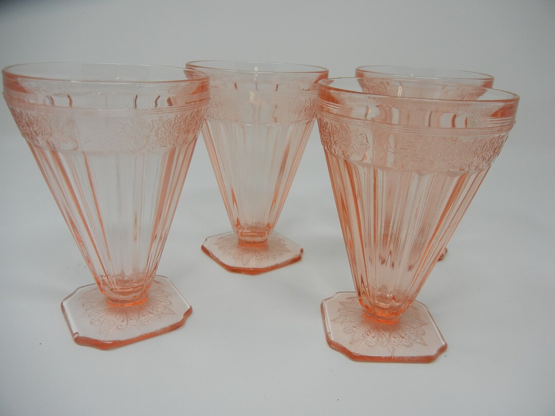 Adam Pink 7 Oz Footed Tumblers by Jeannette Glass. Set of 4 - Etsy