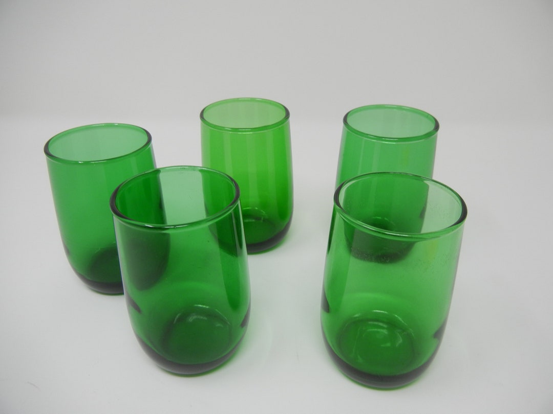 Forest Green Roly Poly Flat Juice Glasses by Anchor Hocking. Set of 5 ...