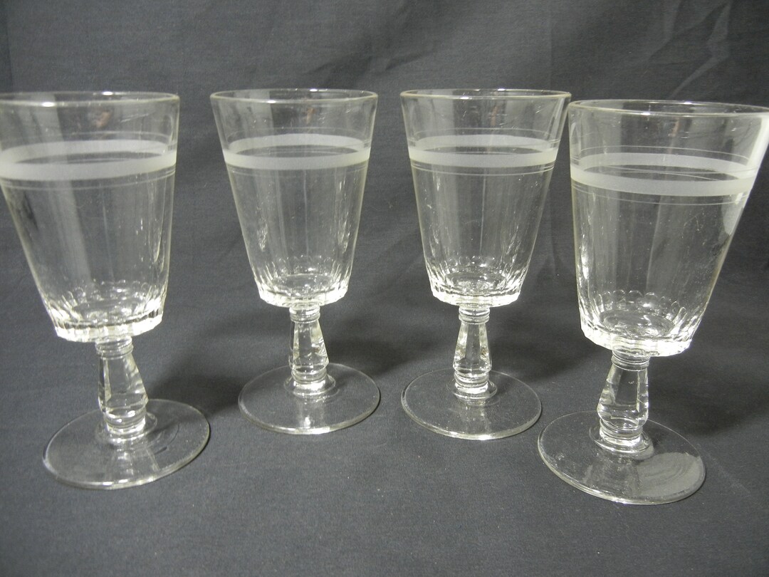 EAPG Thumbprint and Triple Frost Bands 9 Oz Water Goblets. Set of 4 - Etsy