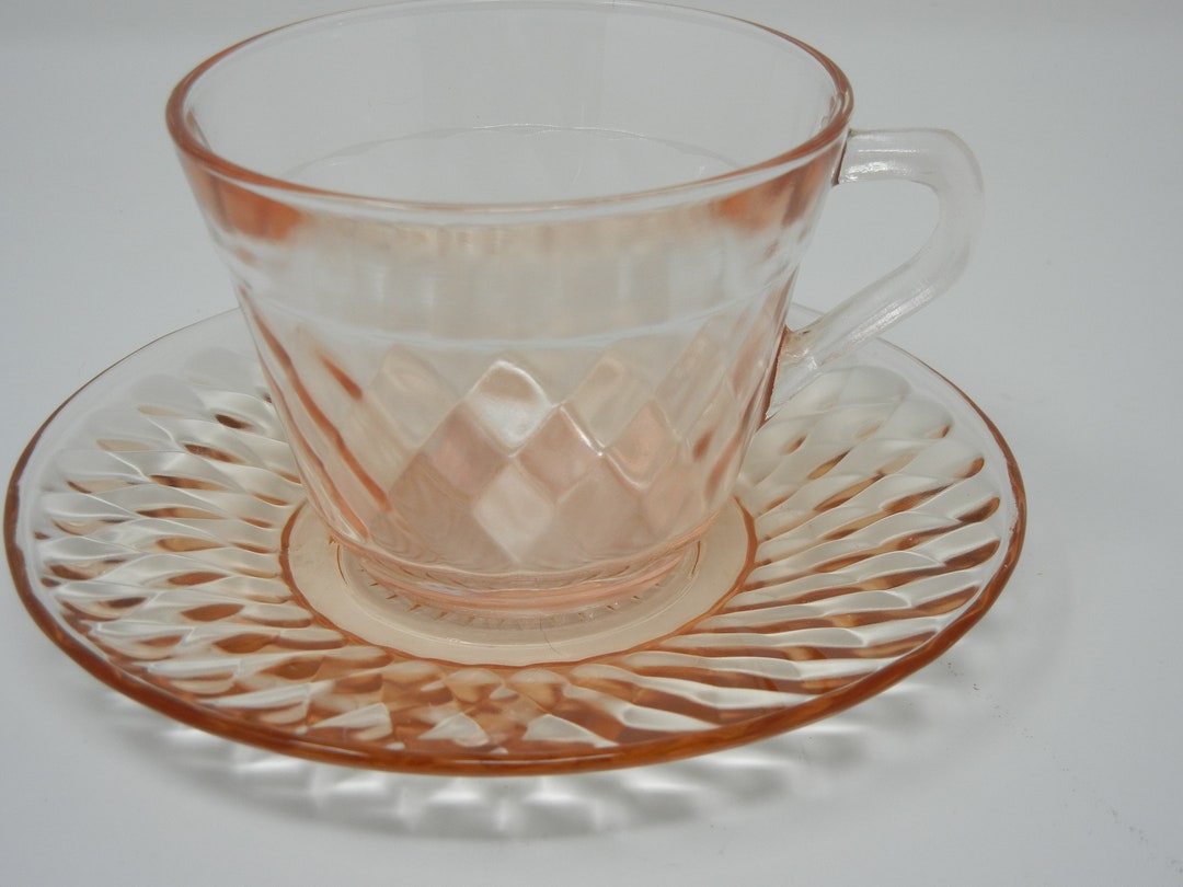 Pink Diamond Optic Cup and Saucer Set by Hazel Atlas. - Etsy