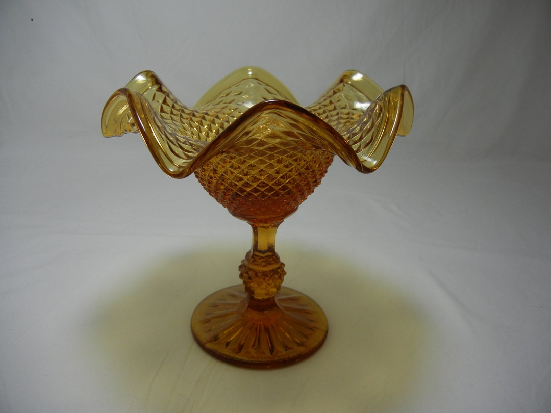 Ivima Glass Amber Diamond Point Compote Etsy