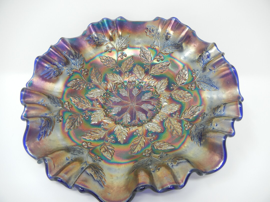 Fenton Cobalt Blue 9 Crimpled Carnival Holly Bowl - Etsy