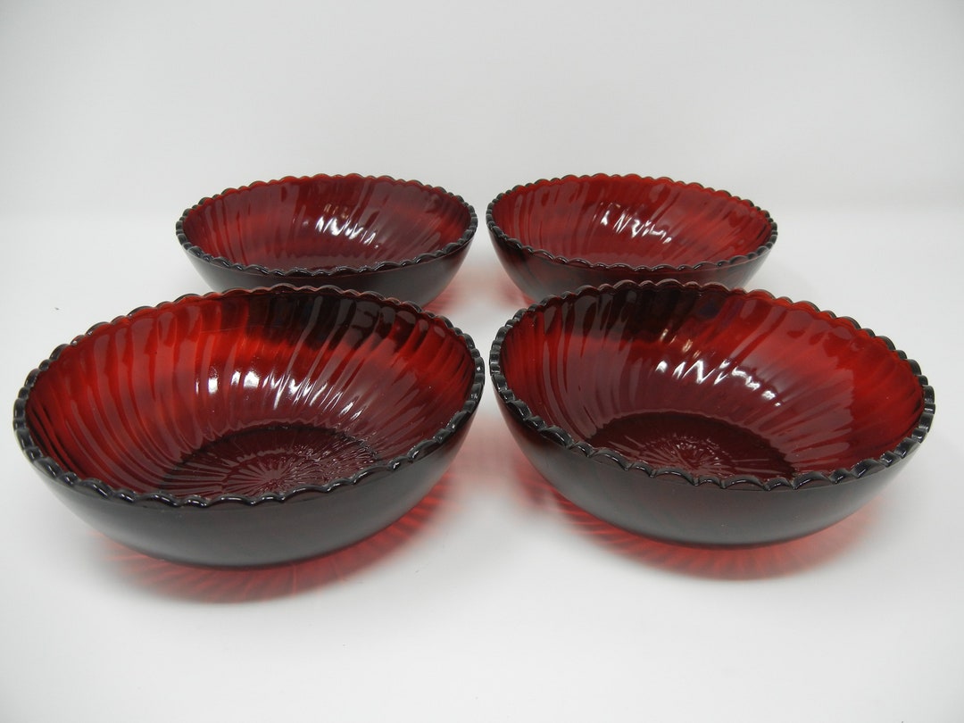 Royal Ruby Scalloped Swirl 6" Bowls. Set of 4 - Etsy