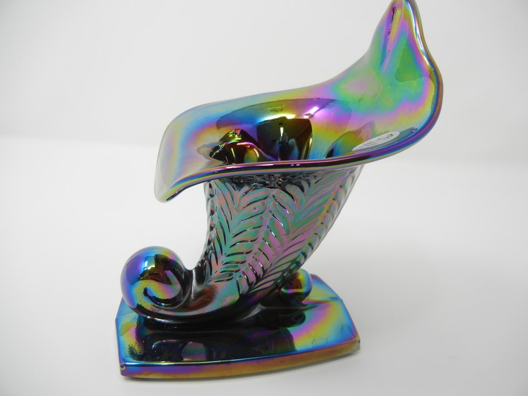 Fenton Amethyst Carnival Glass Feather Pattern Cornucopia Vase - Etsy