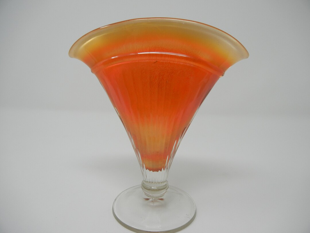 Marigold Carnival Adams Rib Fan Vase by Dugan - Etsy