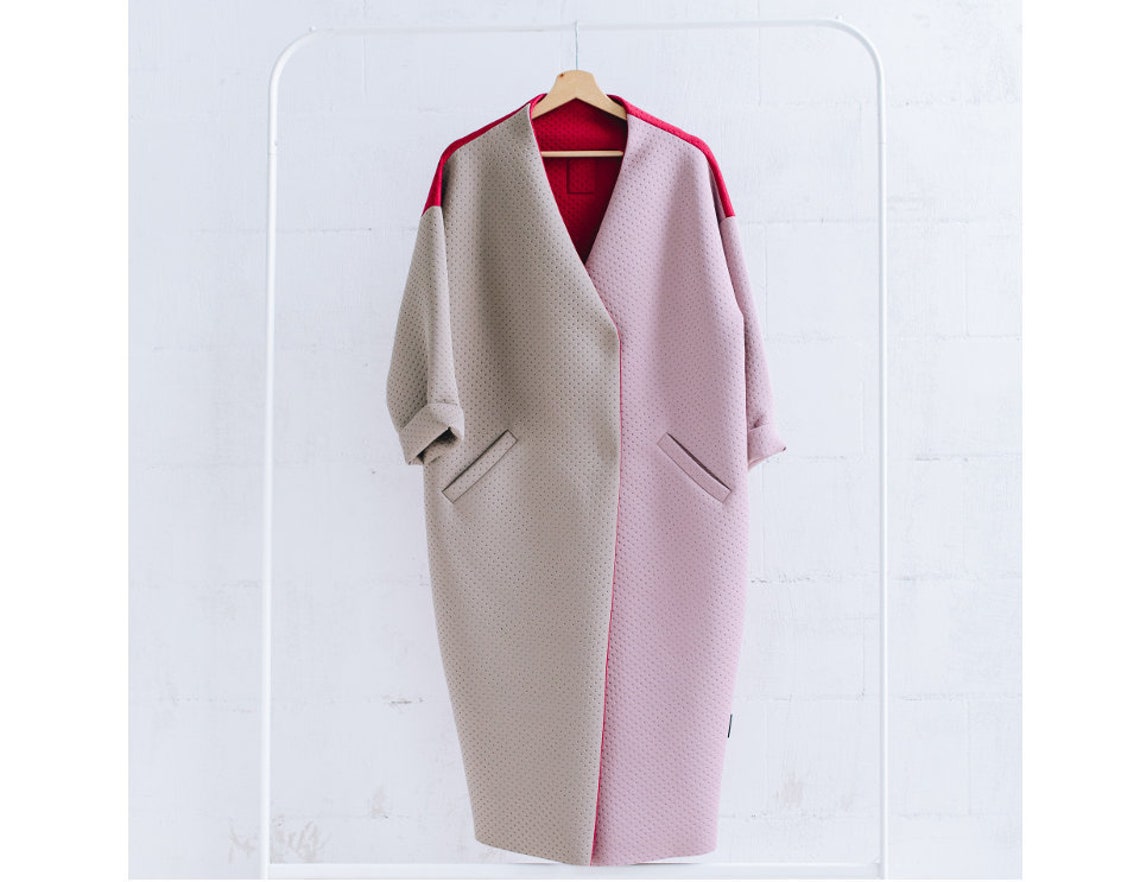 Color Block Coat, Raspberry Pink Coat, Boho Kimono Coat, Plus Size Coat ...