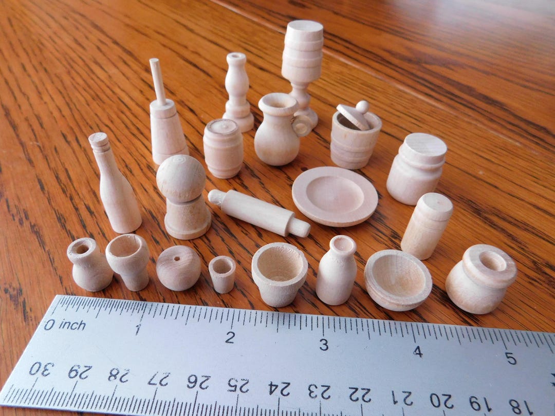 20 Unfinished Wood Miniatures, Dollhouse Kitchenware Set - Etsy