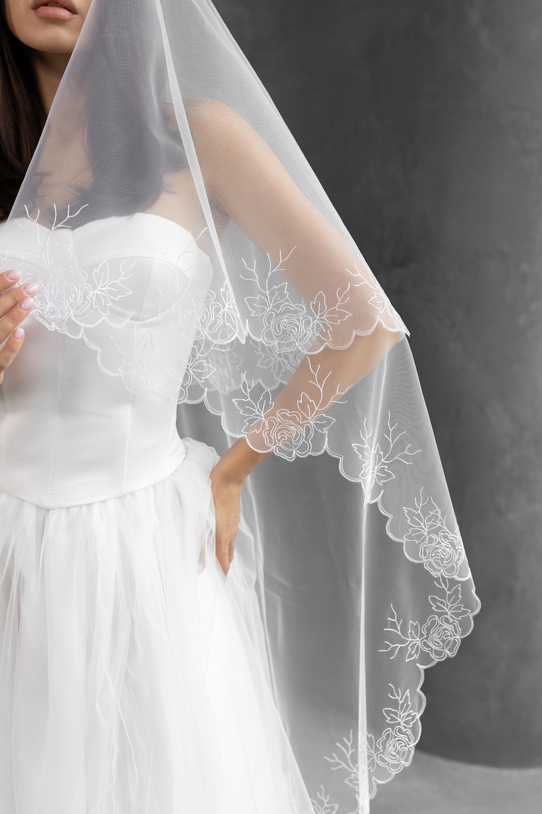 Veil With Blusher, Wedding Veil With Roses, Wedding Veil With Comb ...