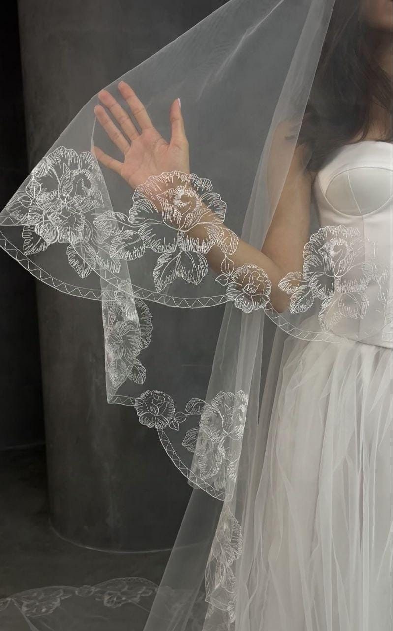 Veil With Blusher, Wedding Drop Veil, Sheer Drop Veil, Sheer Drop ...